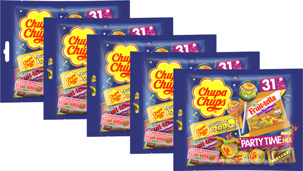 Набор кондитерских изделий Chupa Chups Party Time Mix 380 г в упаковке, комплект 5 упаковок по ...