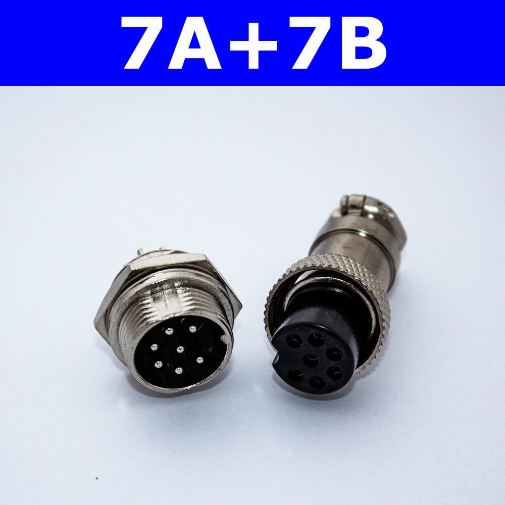 GX16 - комплект промышленных разъемов (7A+7B) на кабель и панель ...