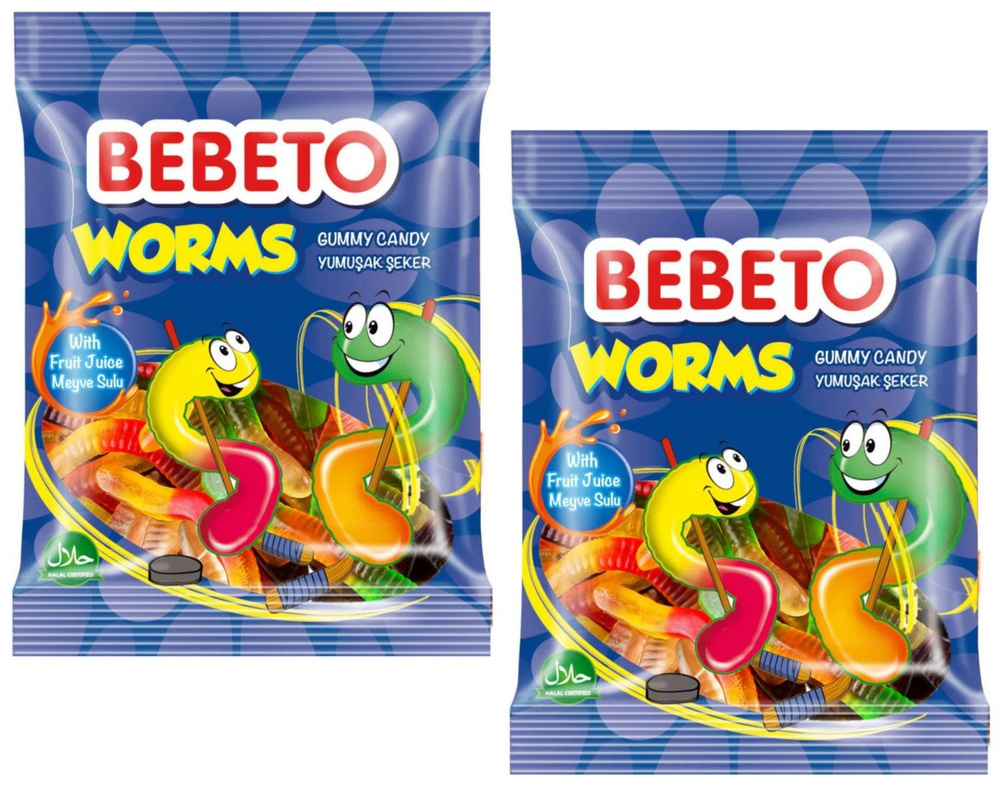 Мармелад жевательный BEBETO Worms Червячки со вкусом лимона, клубники ...