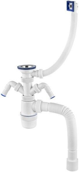 Сифон с чашкой из нержавеющей стали,с двумя отводами, с переливом и ...