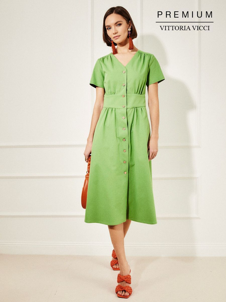 Платье Женский VITTORIA VICCI зеленый Повседневный Короткий Текстиль, размер 44 Пуговицы А ...