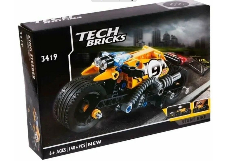 Конструктор Tech Bricks "Мотоцикл для трюков с инерционным механизмом" 3419 для детей и взрослых ...