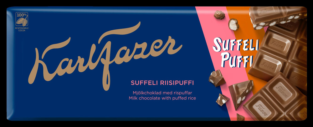 Шоколад молочный Karl Fazer Suffeli Puffi со слоеным рисом, 198 гр ...