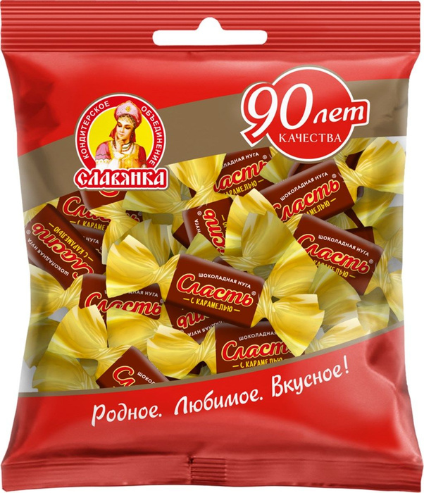 Конфеты СЛАВЯНКА Сласть шоколадная нуга с карамелью, 199г, Россия, 199 ...