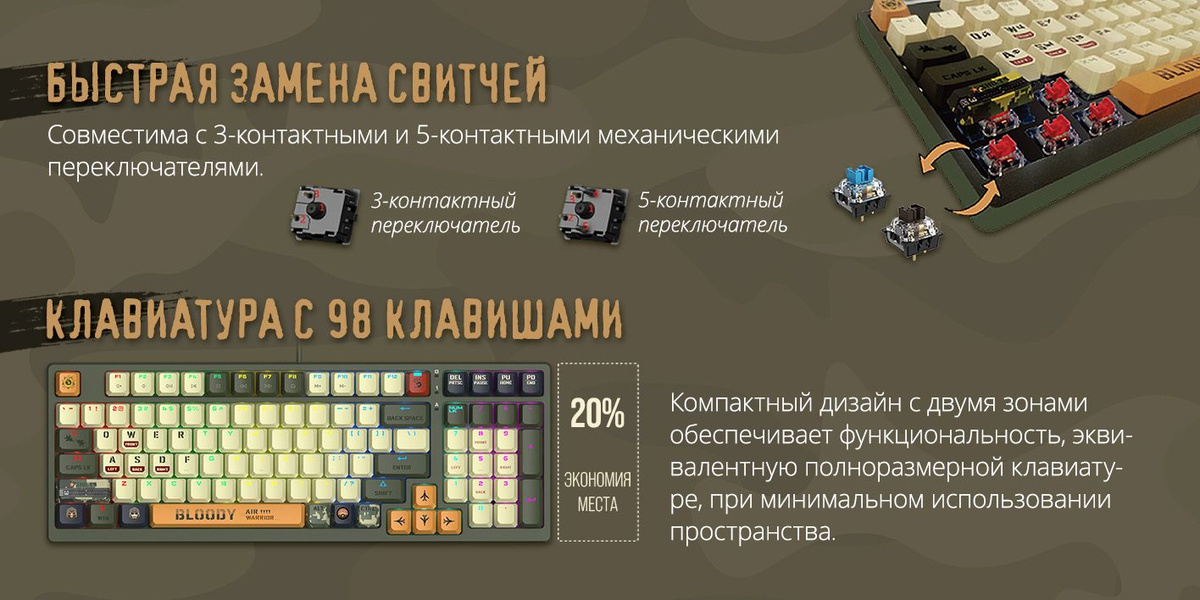 Клавиатура A4Tech Bloody S98 Aviator механическая зеленый USB for gamer ...