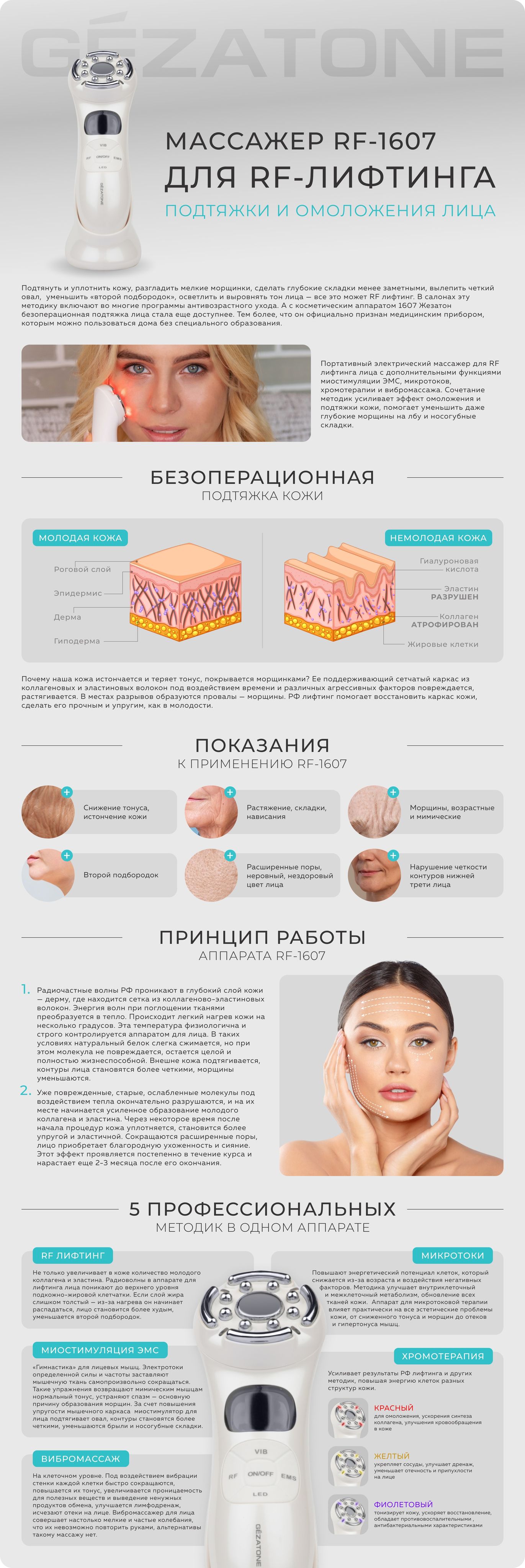 Gezatone RF-лифтинг Массажер для RF-лифтинга, подтяжки и омоложения ...