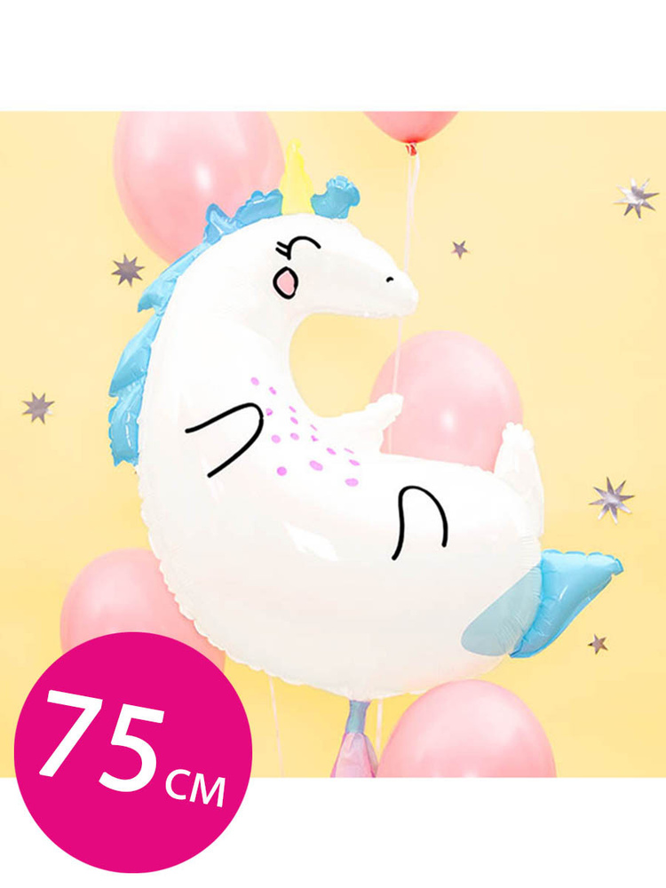 Воздушный шар фольгированный PartyDeco Белый единорог, 75х70 см ...