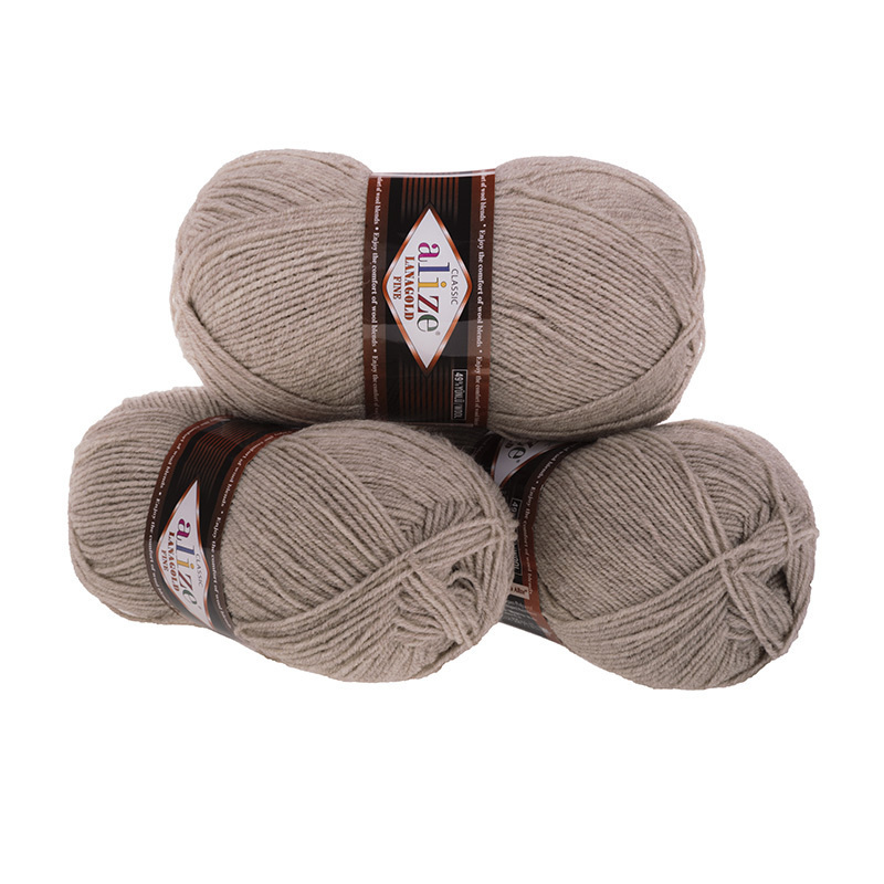 Пряжа для вязания Ализе Лана Голд Файн (ALIZE Lanagold Fine) №152 льняной, комплект 3 мотка, 49% ...