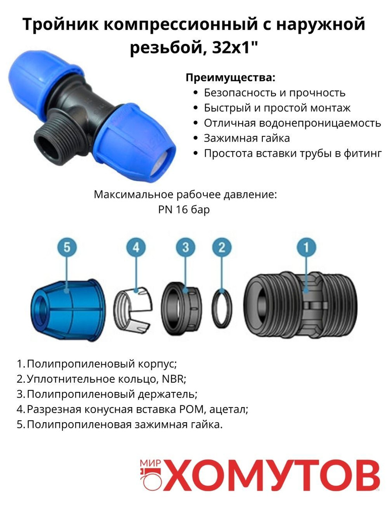 Тройник компрессионный с наружной резьбой NORMA 32х1, 1 шт, 07962651160 ...