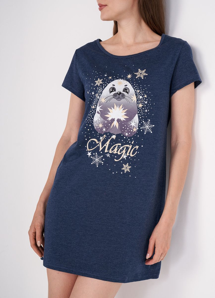 Ночная сорочка Женский FUNDAY Текстиль, размер 52, 54 Логотип синий Короткий Узбекистан ...