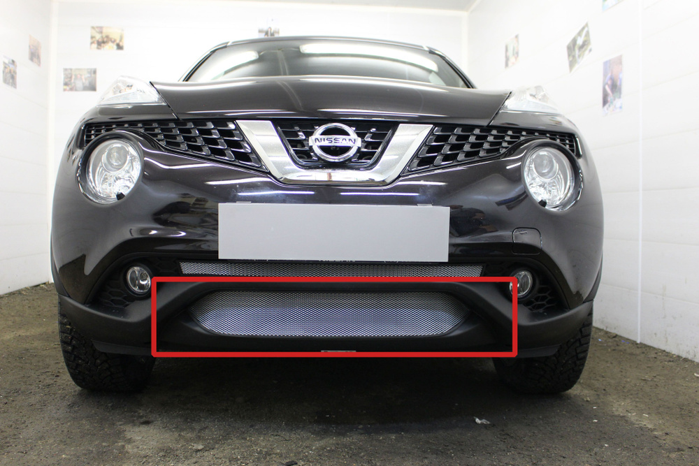 Защитная сетка радиатора низ хром Nissan Juke (2014-2020) рестайлинг ...
