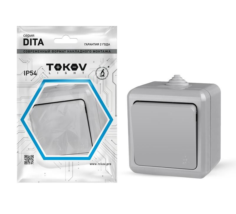 Выключатель 1-кл. ОП Dita IP54 10А 250В сер. TOKOV ELECTRIC TKL-DT-V1 ...