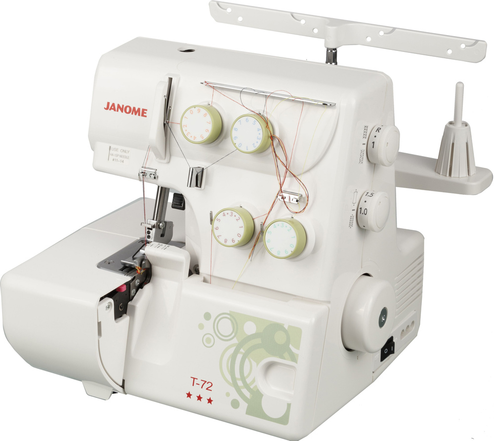 Оверлок Janome Т-72 белый, количество нитей 4, скорость шитья 1500 стежков в минуту - купить по ...