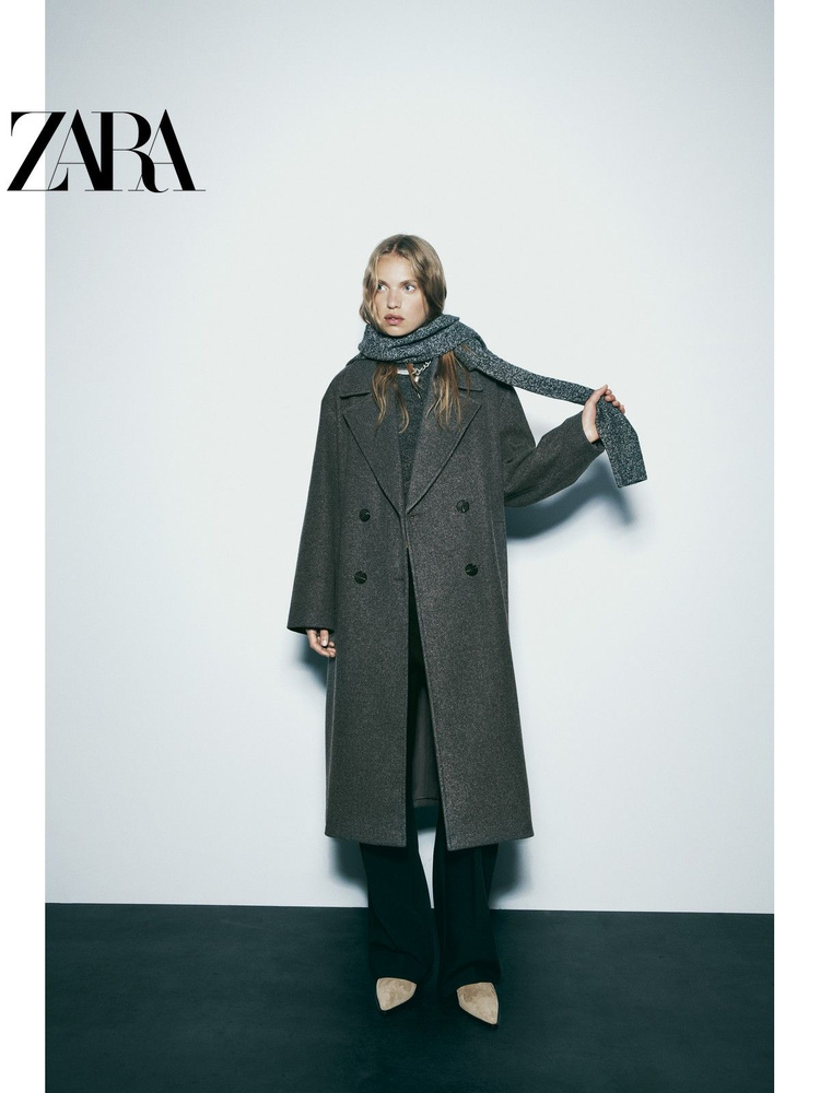 Пальто Zara, Зима, размер 46, 44, цвет черный матовый, Хлопок - купить ...