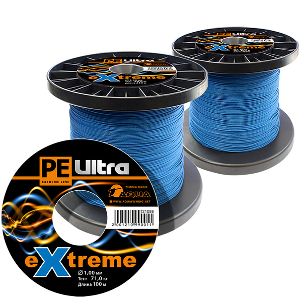 Плетеный шнур AQUA PE ULTRA EXTREME 1 mm 100m синий 71kg 2шт, для ...