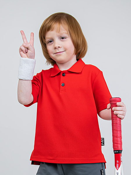 Футболка Мальчики BUNGLY красный Короткий, размер 122 Пике Однотонный прямой Воротник ...