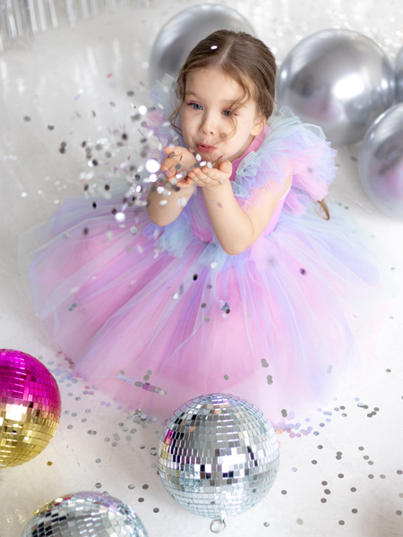 Платье Девочки LELU KIDS голубой, розовый Вечерний/праздничный Без рукавов Фатин Рюши ...