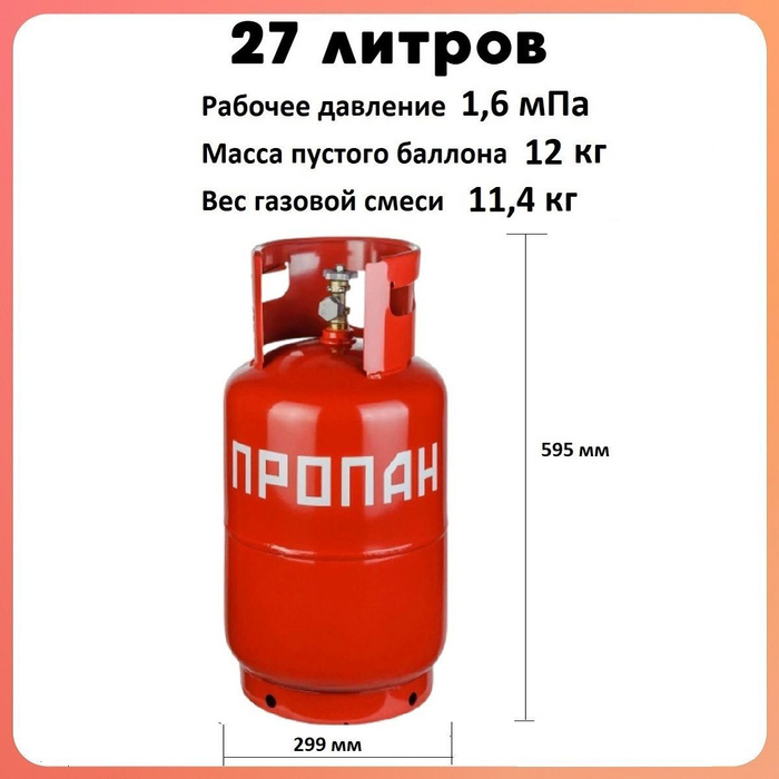 Баллон газовый пустой стальной 27 л с вентилем ВБ 2 купить с