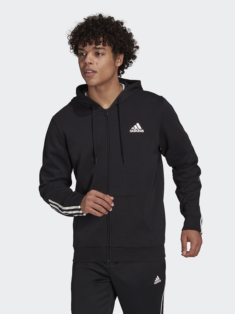 Толстовка Мужской adidas черный Молния Хлопок, Полиэстер, размер 40, 42 ...