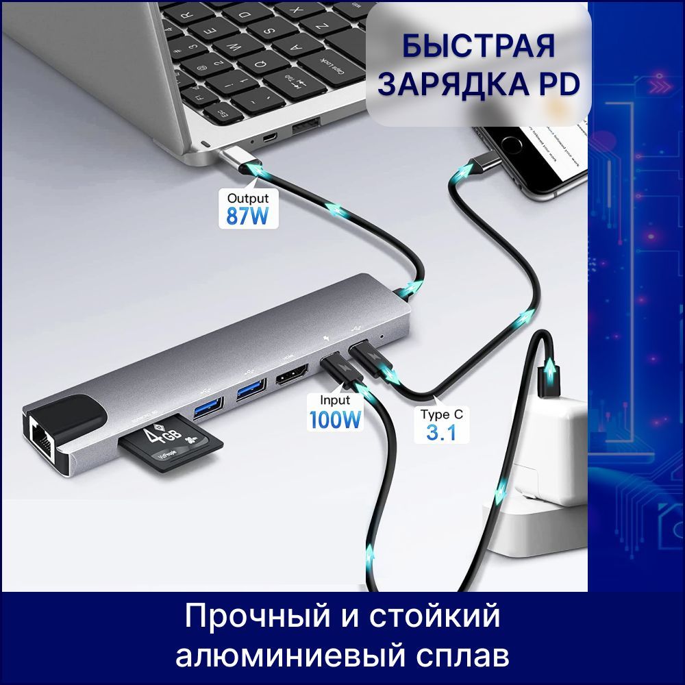 USB Hab, юсб концентратор, Адаптер 4к HDMI, для ноутбука и компьютера ...