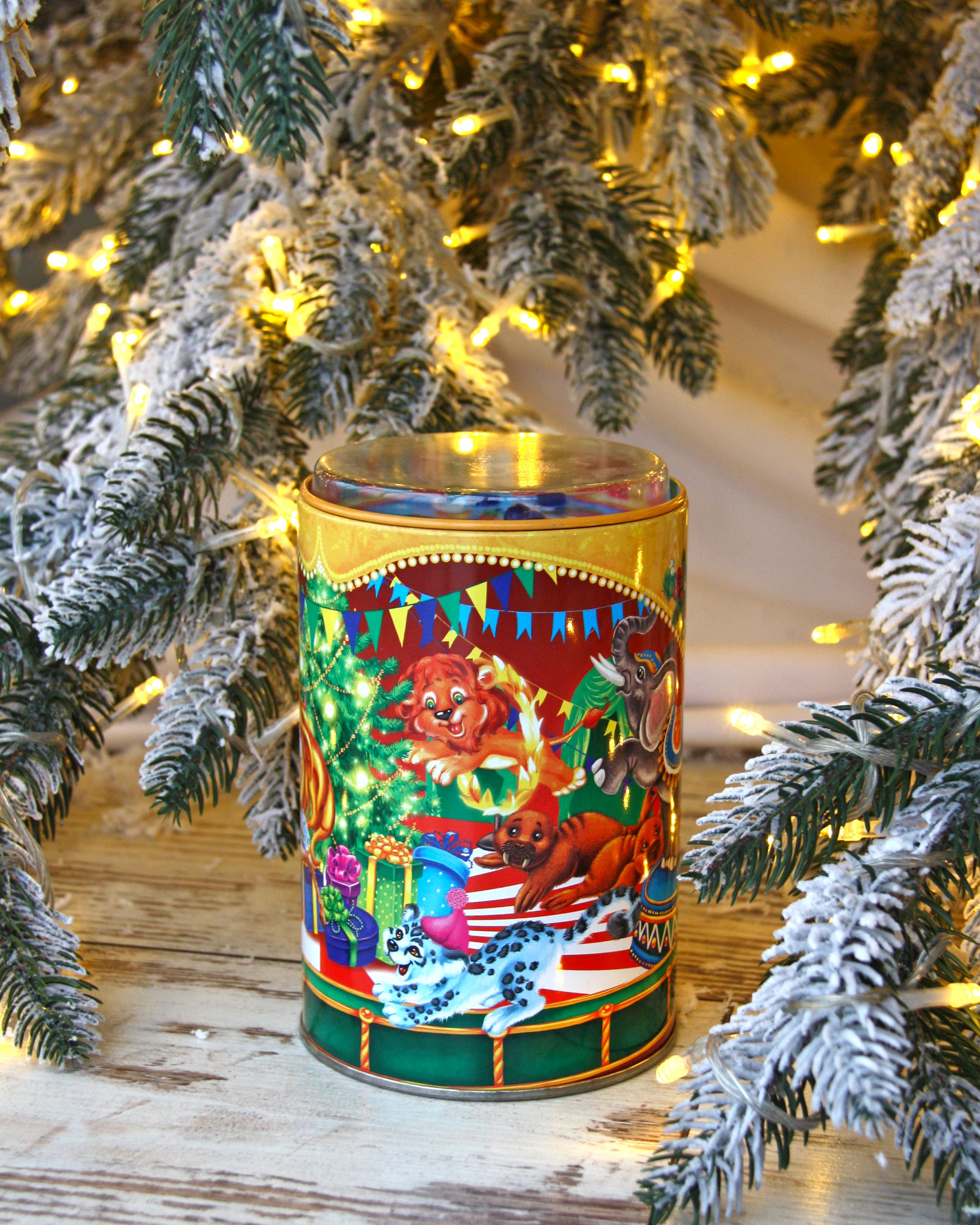 Новогодняя подарочная упаковка "Новогодний цирк" жесть / Металлическая ...