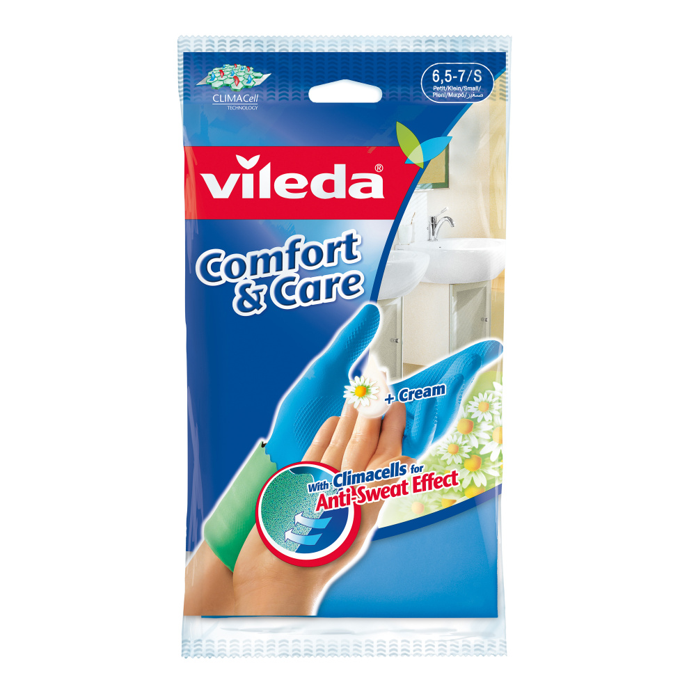 Перчатки Vileda Comfort&Care для чувствительной кожи с кремом S ...