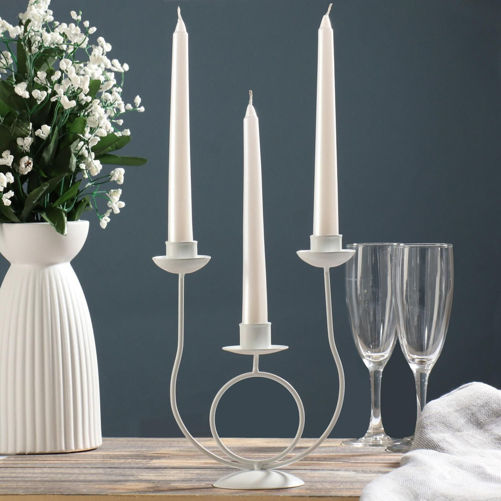 Подсвечник для декора / "Трио" под 3 свечи белый 17х18 см / подсвечник металлический купить c ...