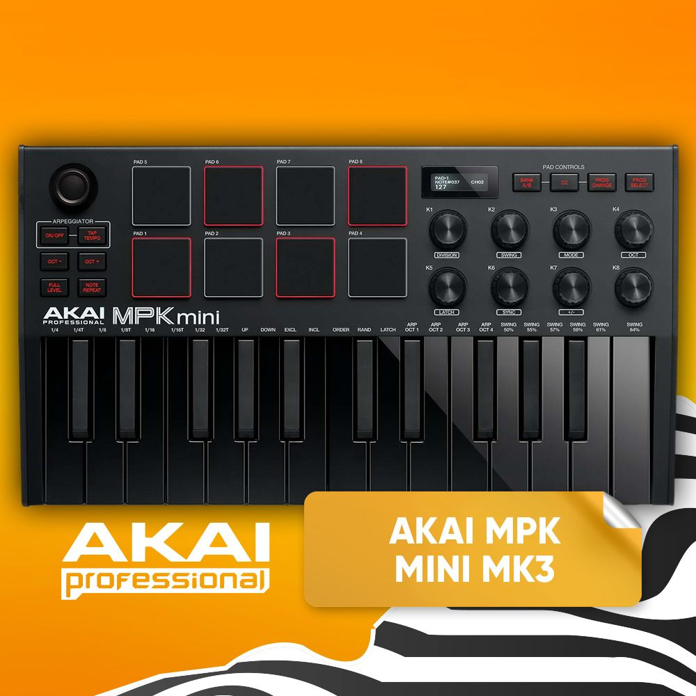 миди клавиатура Usb Midi клавиатура Akai Mpk Mini Mk3 Black купить с