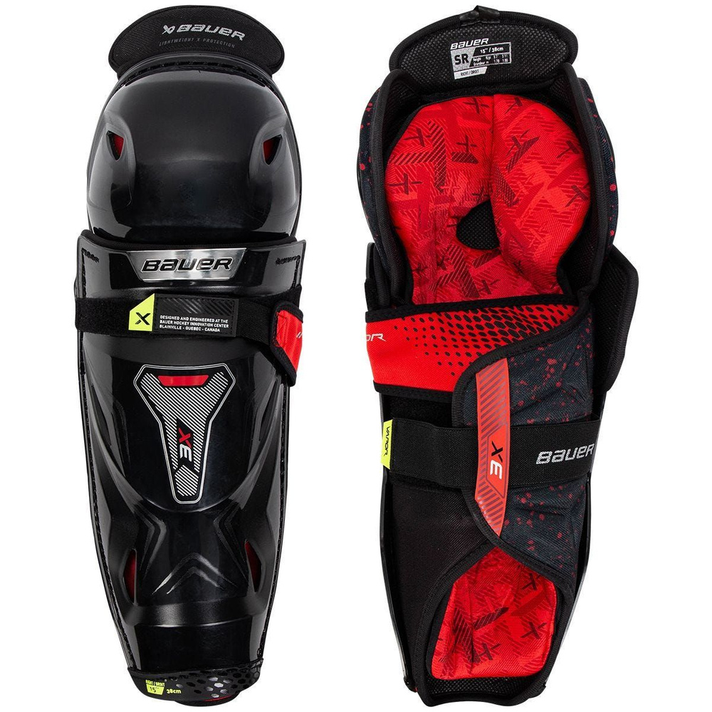 Щитки хоккейные BAUER Щитки Vapor 3X S22_черный-красный, Искусственные ...