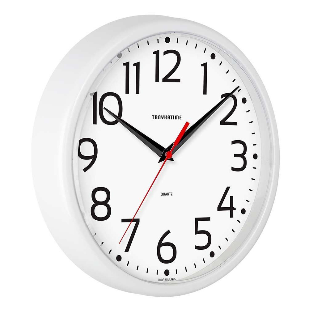 Часы настенные бесшумные крупные цифры Troykatime белые круглые 22 5 см купить по низкой цене