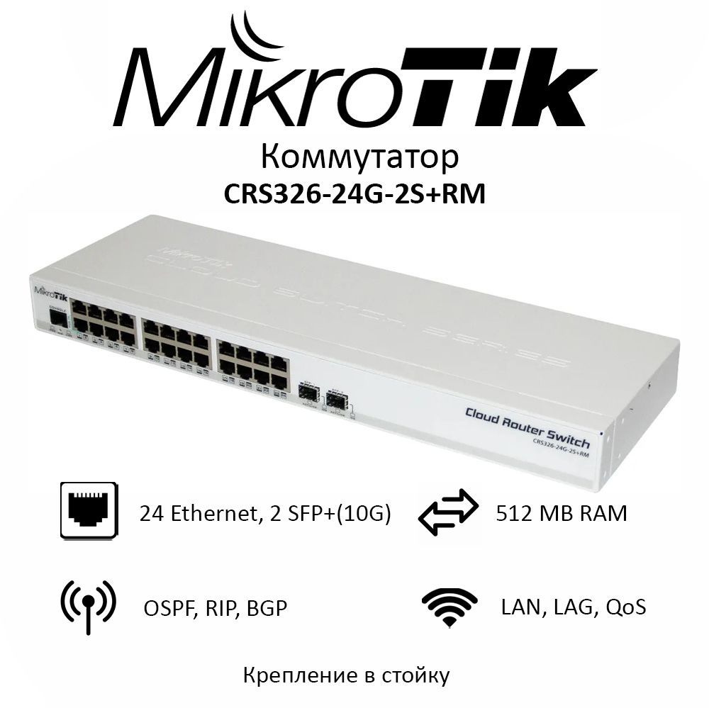 Коммутатор MIKROTIK CRS326-24G-2S+RM - купить по выгодной цене в ...