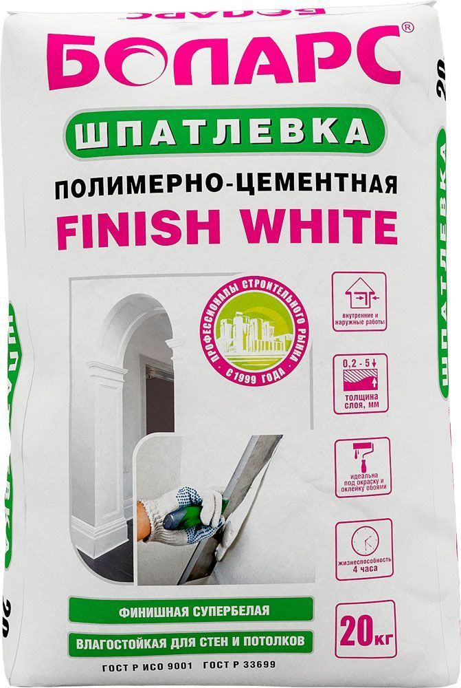 БОЛАРС Финиш Вайт шпатлевка полимерно-цементная финишная (20кг) купить ...