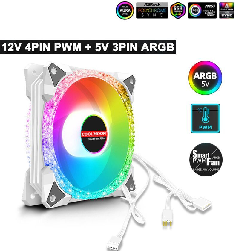 Кулер (вентилятор) для компьютера тихий с подсветкой ARGB 5V 3PIN / 4 ...