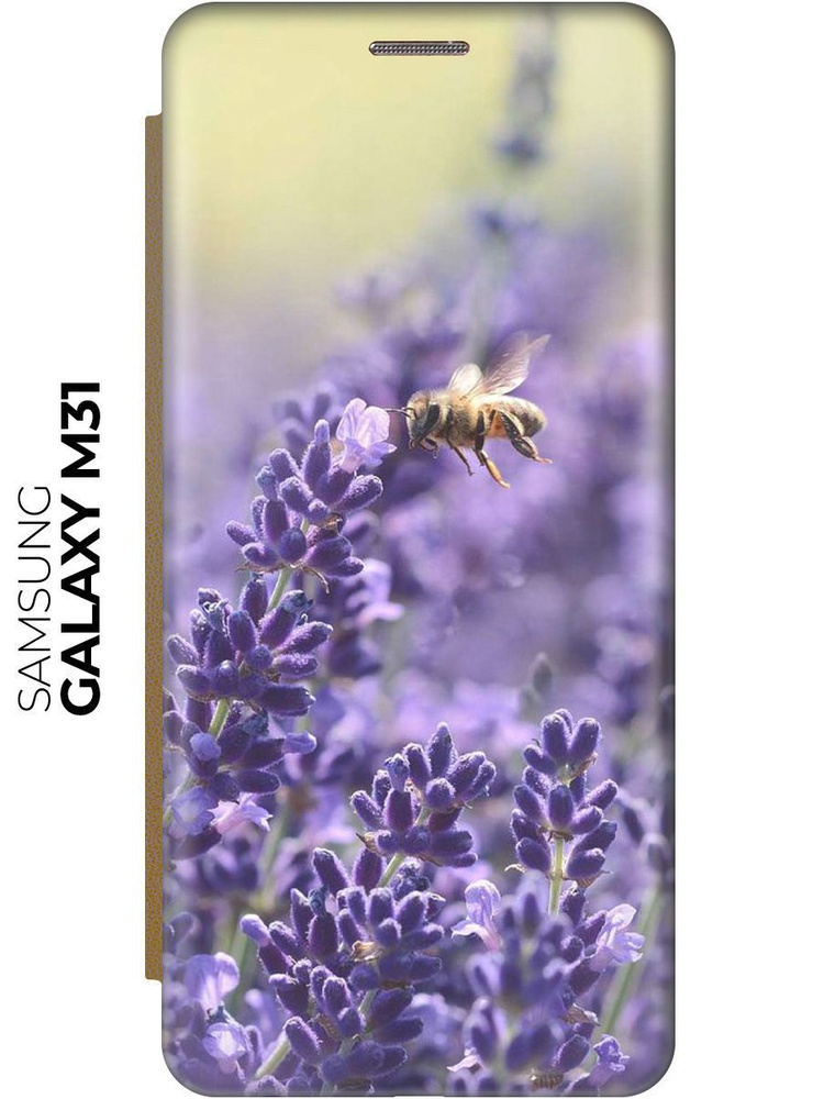 Чехол-книжка Пчела и цветок на Samsung Galaxy M31 / Самсунг М31 золотой ...