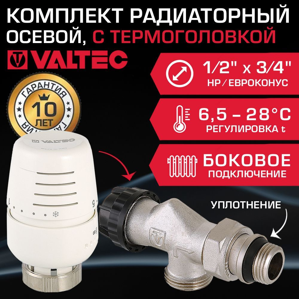 Комплект терморегулирующий осевой 1 2 НР X 3 4 Евроконус Valtec для