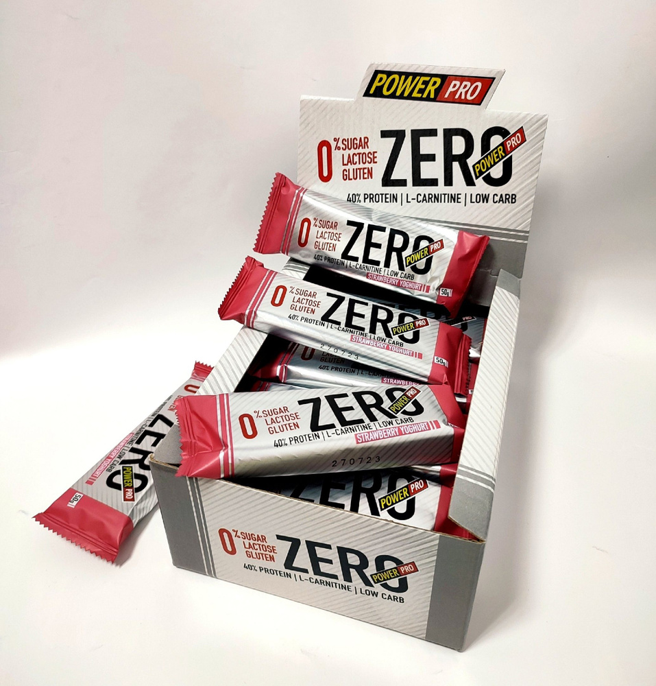 Протеиновый батончик без сахара (клубничный йогурт) ZERO Power Pro. 20 ...