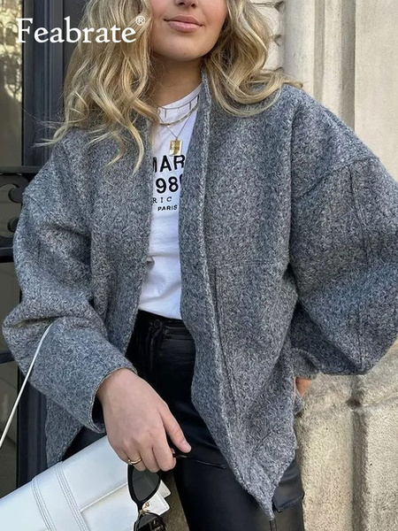 Бомбер Женский Feabrate Карманы, Воротник темно-серый Полиэстер, размер 52 Длинный На любой ...