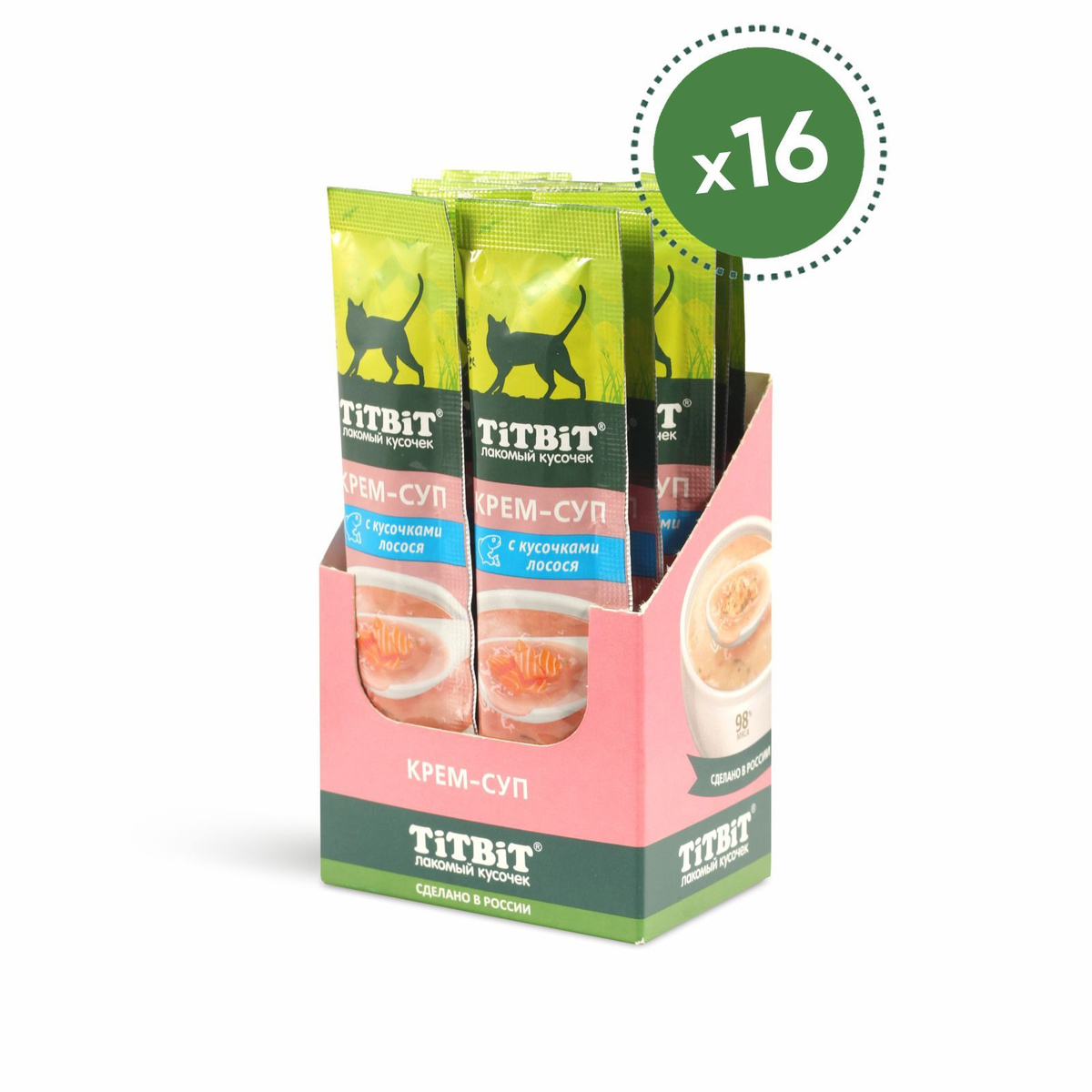 Лакомство для кошек TiTBiT Крем-суп с кусочками лосося, 10г х 16 шт ...