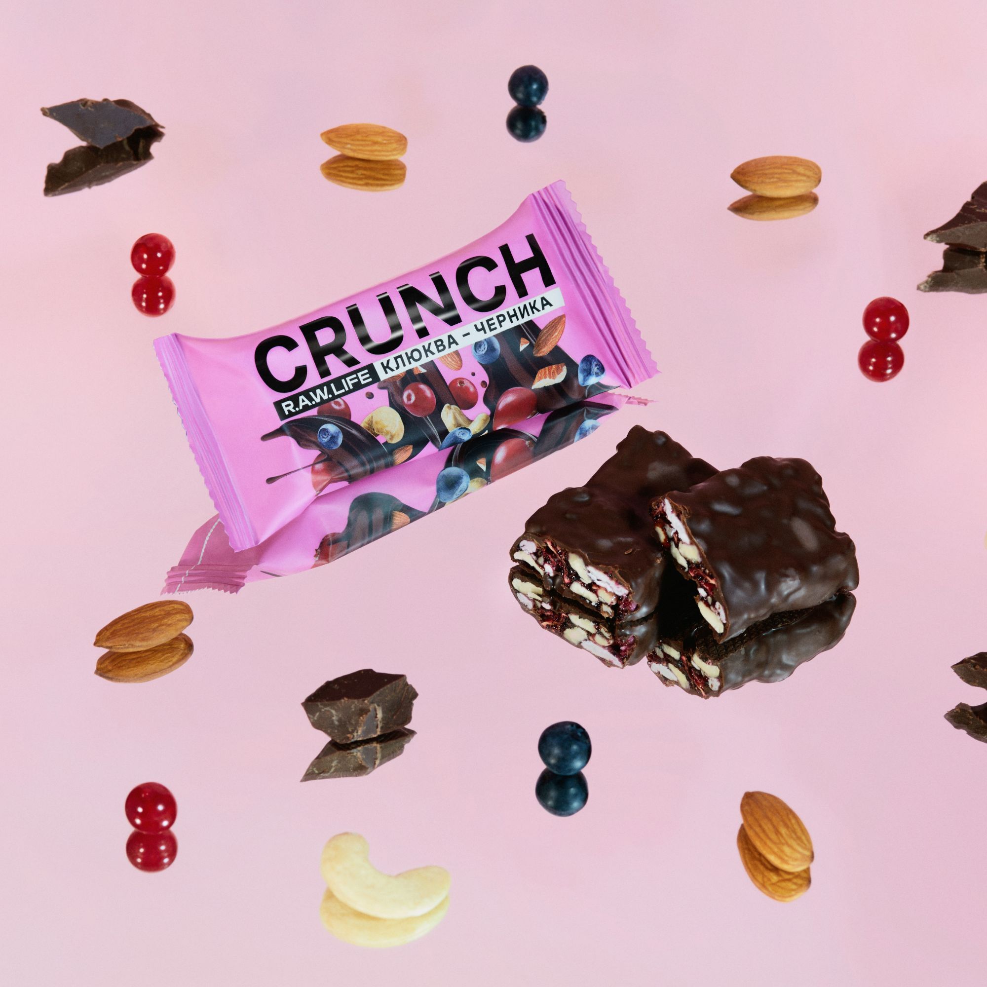 Батончики без сахара в шоколаде R.A.W. LIFE CRUNCH Choco Карамель-Кешью ...