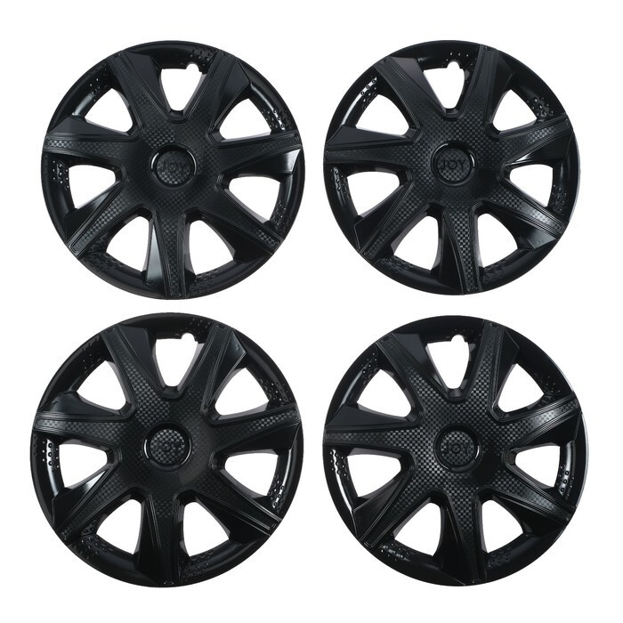 Колпаки колесные R15 "ДЖОЙ ", черный глянец, карбон, набор 4 шт ...