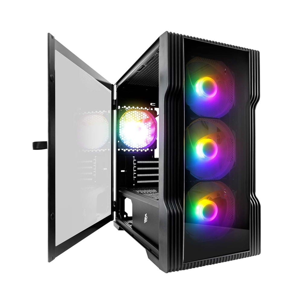 Корпус 1STPLAYER TRILOBITE T3-G Black mATX, TG 4x 120mm LED fans inc ...