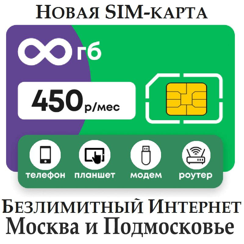 Сим-карта 450 рублей в месяц Безлимитный Интернет для модема роутера ...