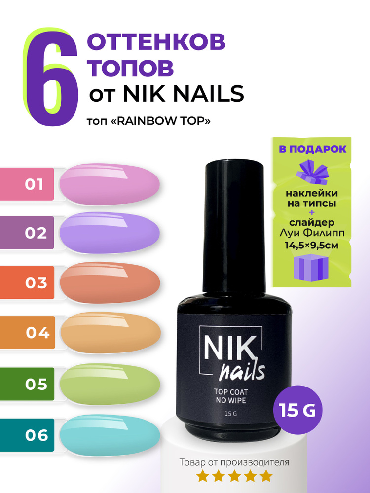 NIK nails набор цветных топов для ногтей Rainbow Top - купить с доставкой по выгодным ценам в ...