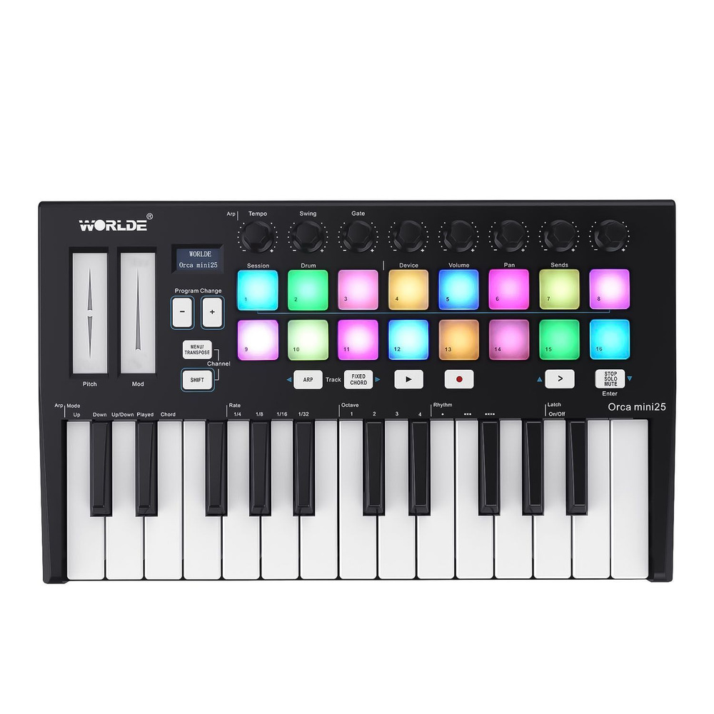 Портативный 25-клавишный USB-контроллер MIDI-клавиатуры Orca mini25 ...