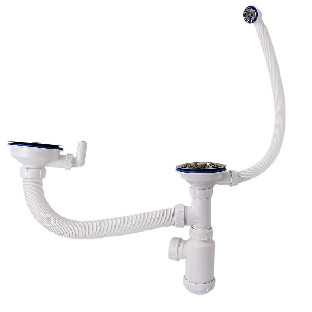 Сифон двойной GRAND 3 1/2" с круглым переливом и отводом для стиральной ...