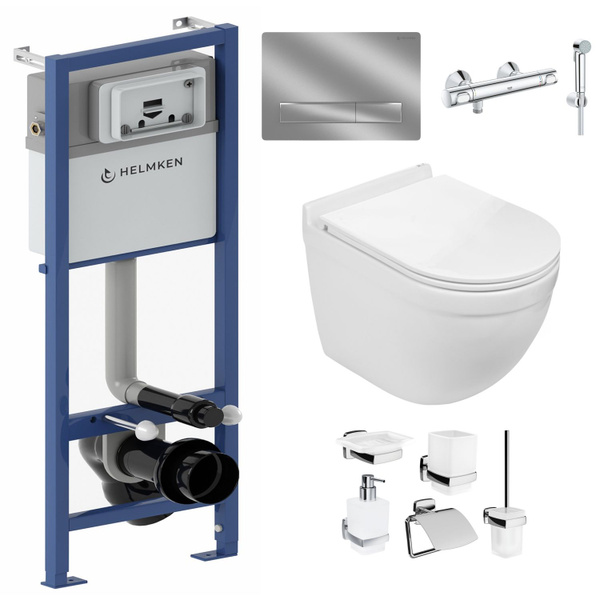 Готовый набор: инсталляция Helmken с кнопкой смыва, подвесной унитаз WeltWasser Heimbach ...