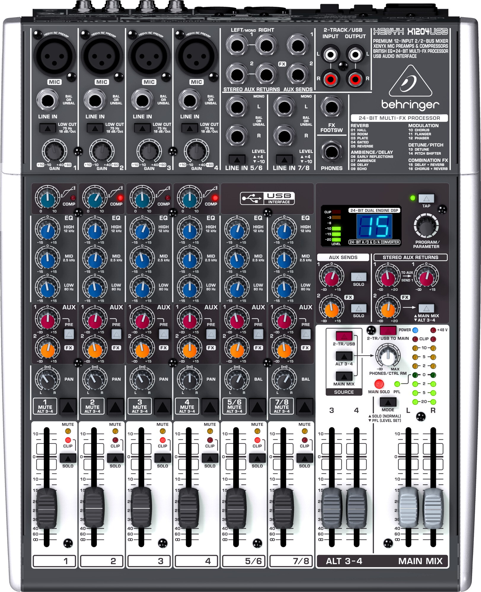 Behringer Xenyx X 1204USB Микшерный пульт компактный, 8-канальный, 4 ...