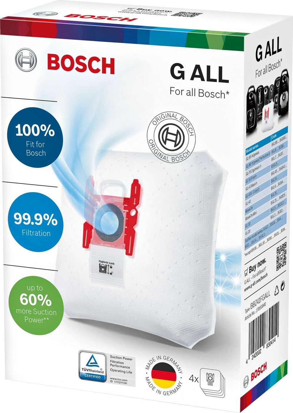 Мешки-пылесборники Bosch PowerProtect, тип "G ALL", 4 шт, BBZ41FGALL ...