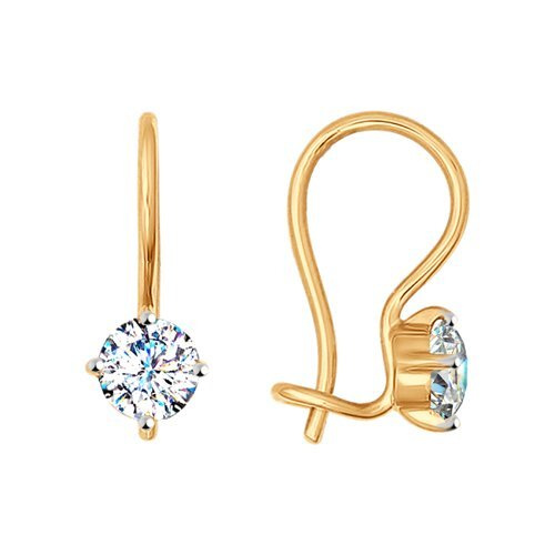 Серьги детские из золота 375 пробы с бесцветным фианитом / серёжки для ...