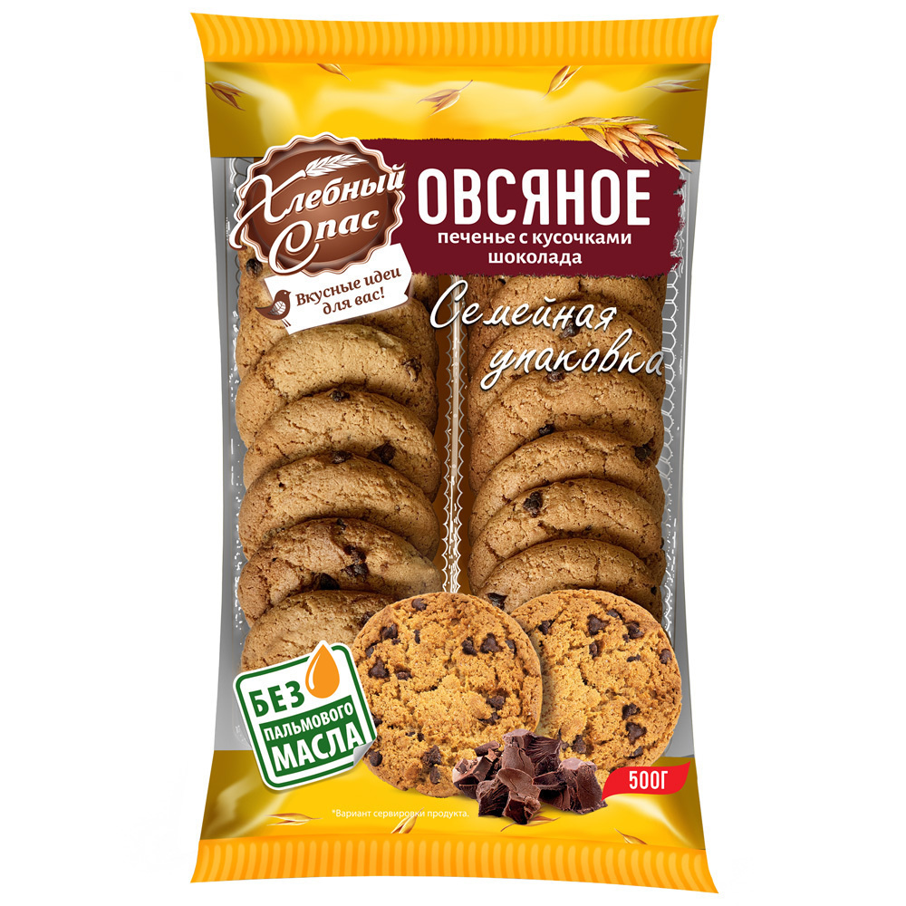 Печенье сдобное "Хлебный Спас" Овсяное с кусочками Шоколада, 500 г, 4 ...